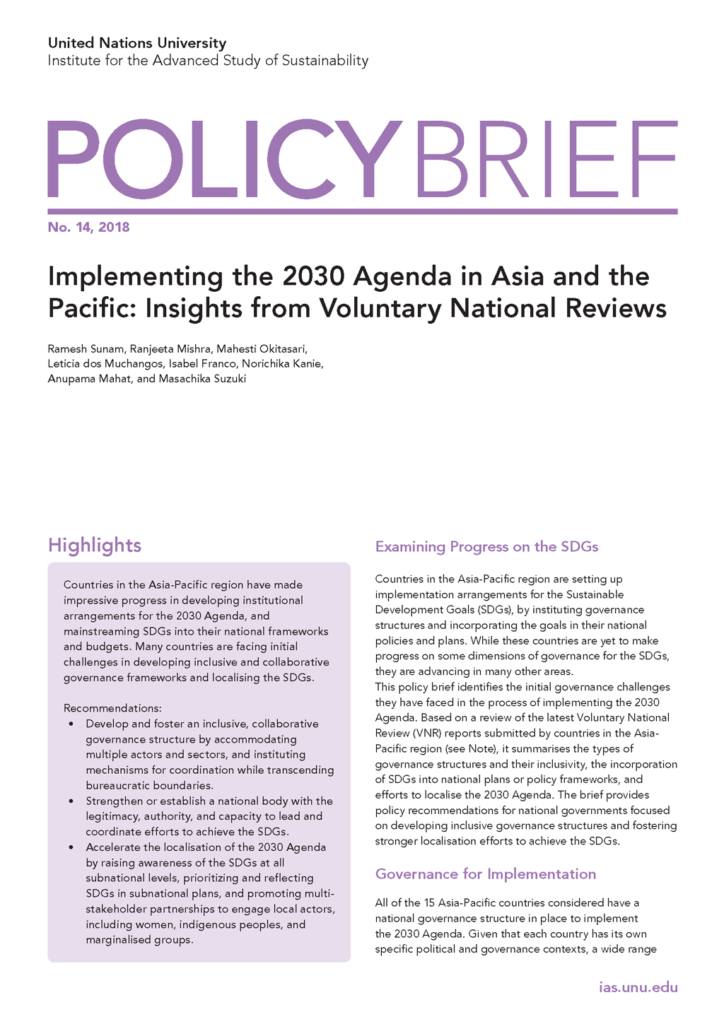 Implementing the 2030 Agenda in Asia and the Pacific: Insights from ...